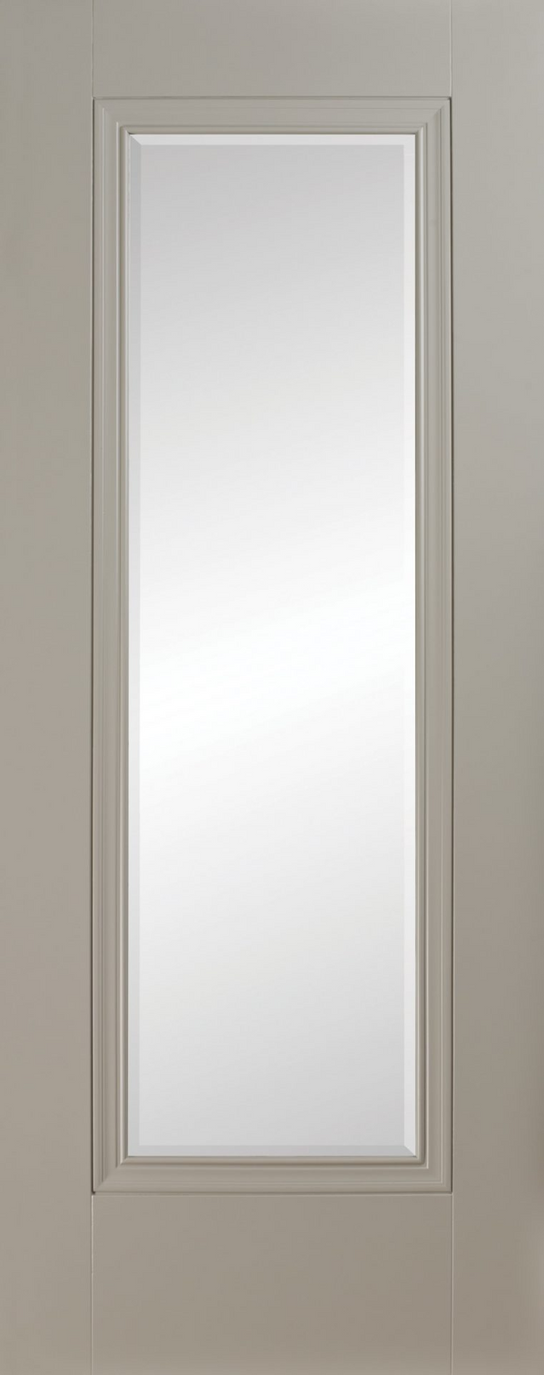 6'8" X 2'10" Prague Silk Grey Premium Primed Door - Clear Bev Glass ...