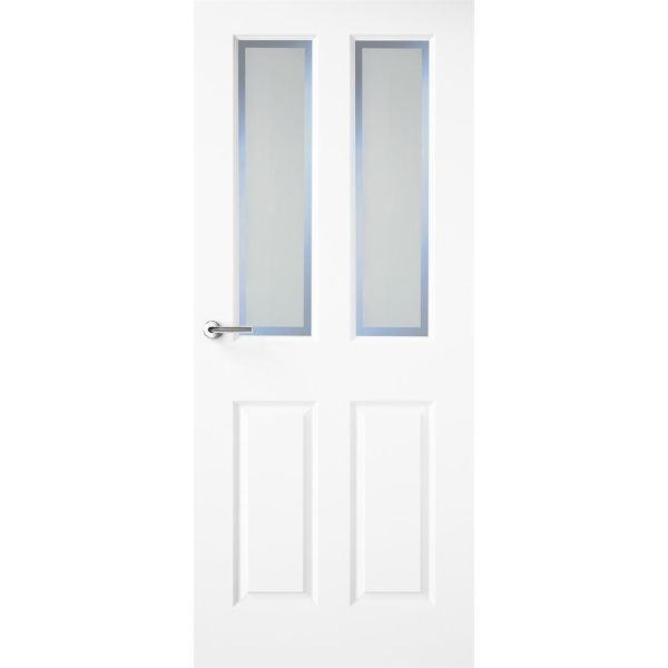 6' 8" X 2' 8" Hudson White Primed 2 Pane Door - Etched Glass / Clear B ...